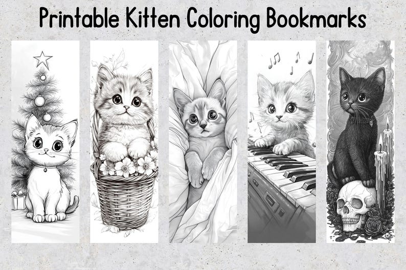 50 Printable Bookmarks for Coloring Kittens, Kitten Digital Download ...