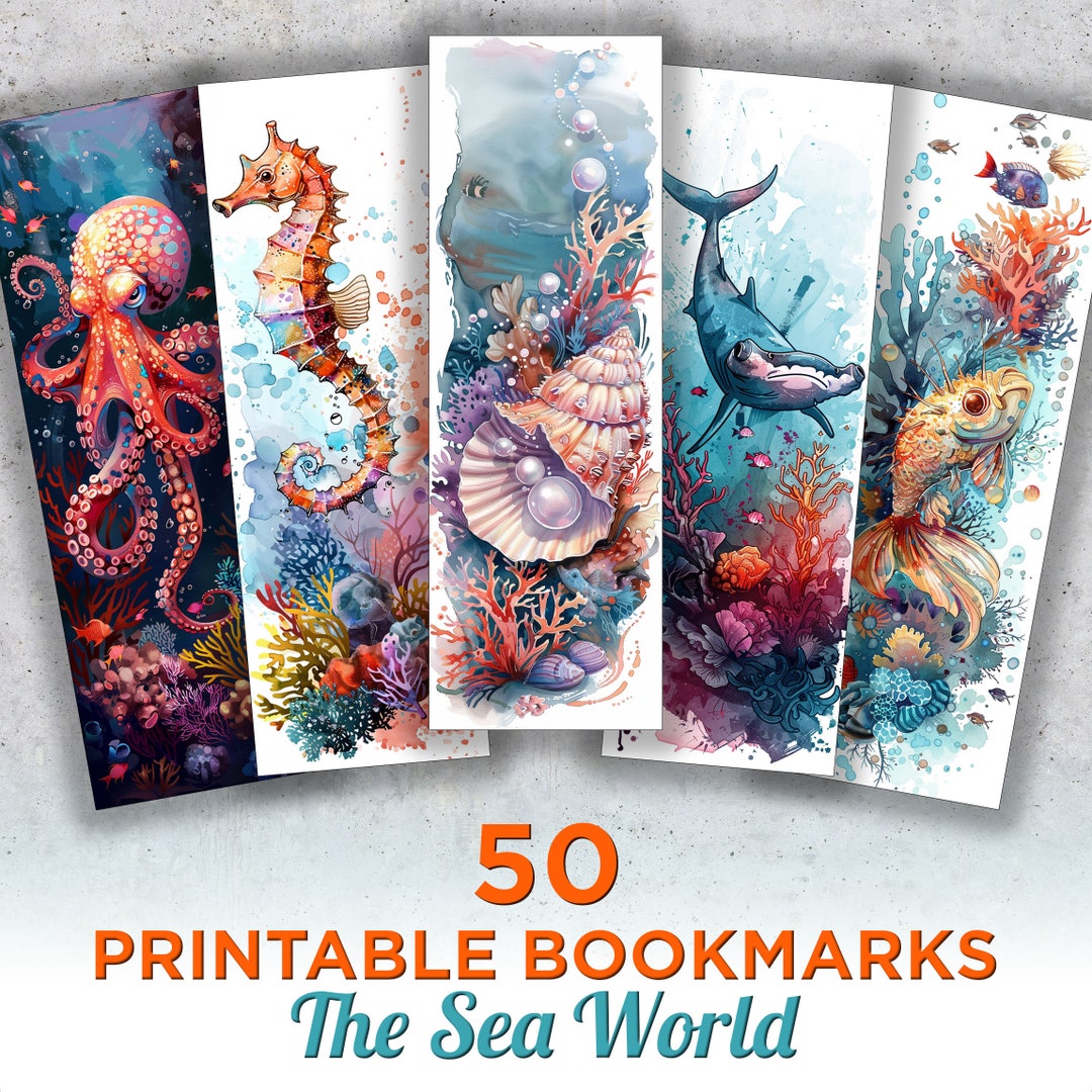 50 Sea World Printable Bookmarks, Ocean Digital Download Bookmark ...