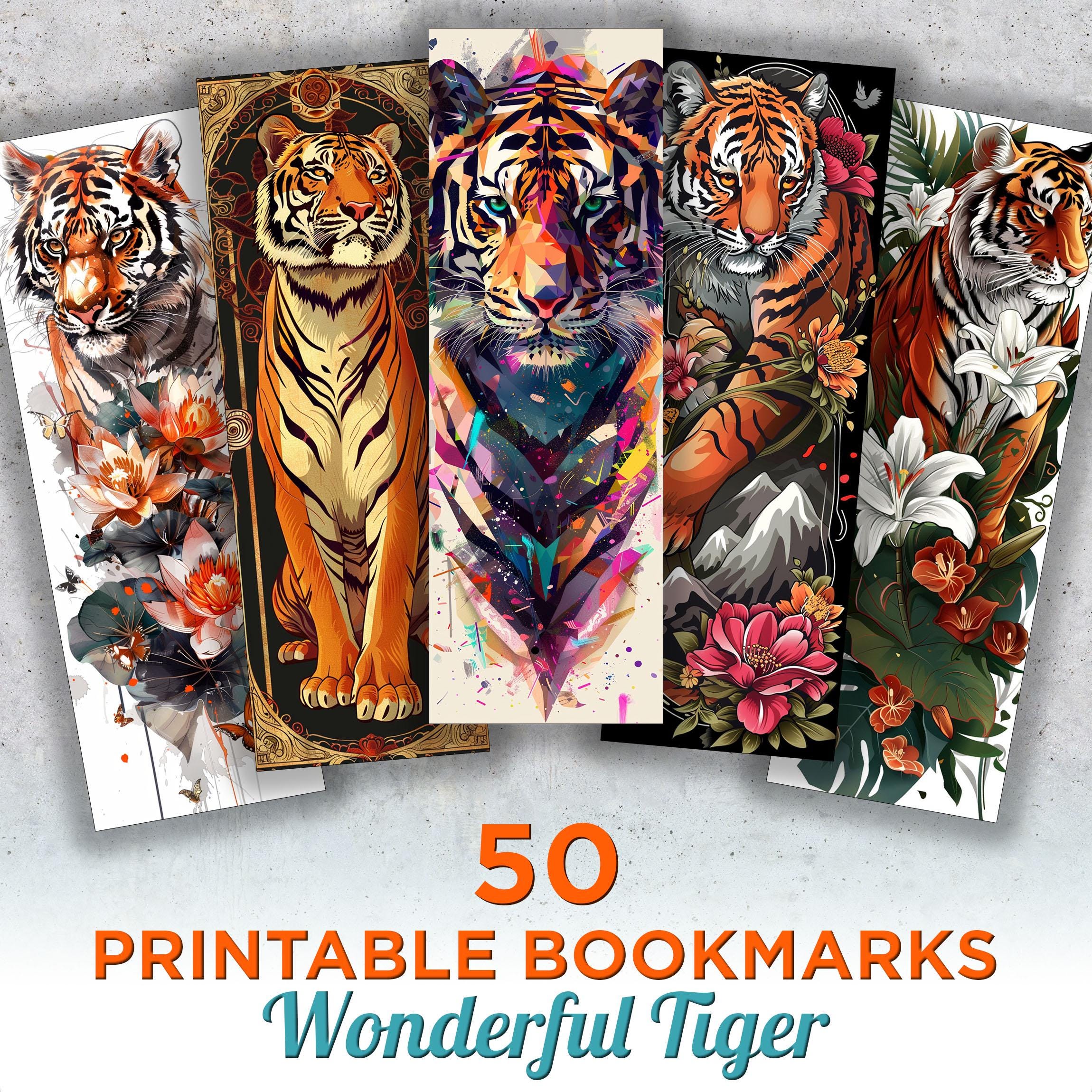 50 Tiger Printable Bookmarks, Tiger Digital Bookmark Sheets, Tiger PNG ...