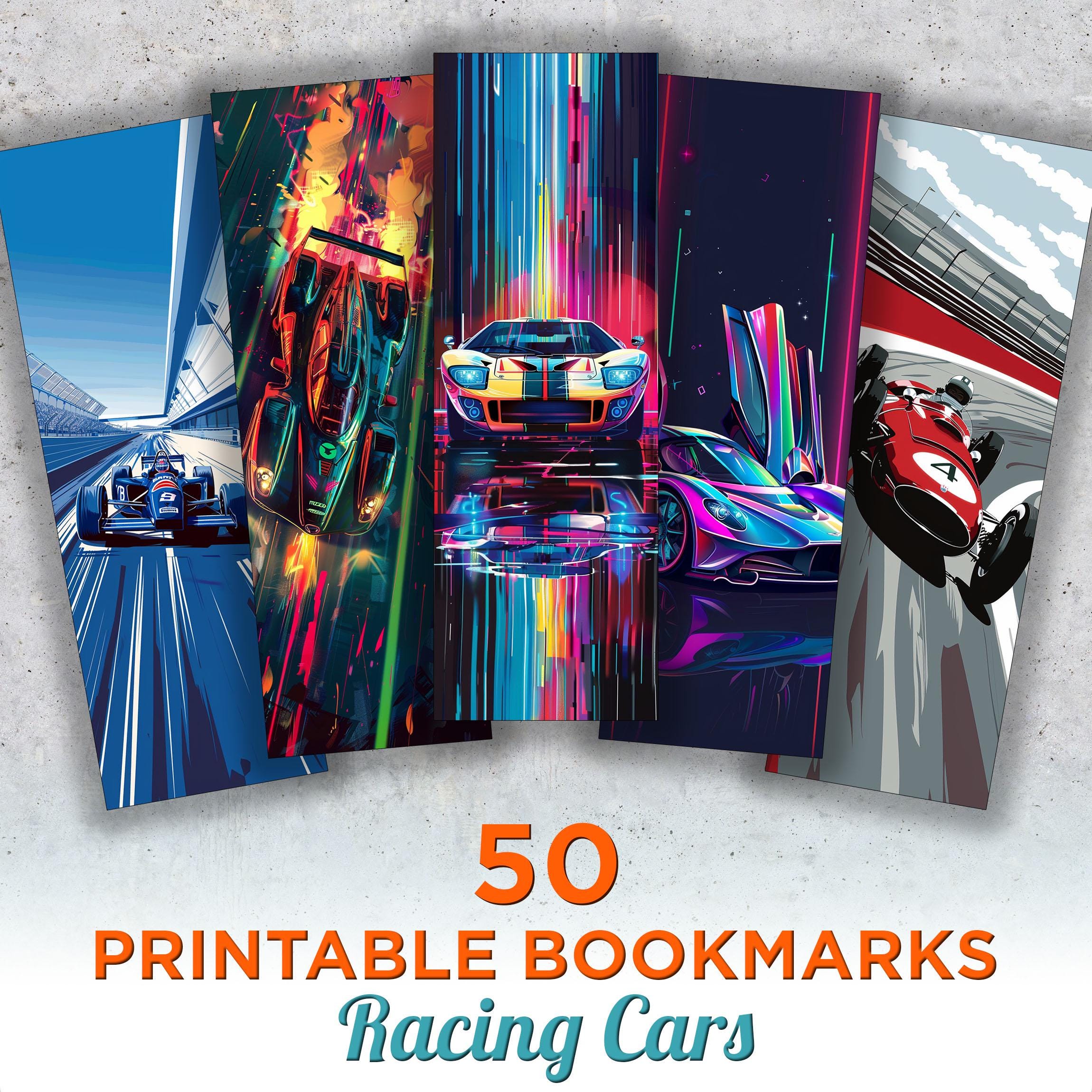 50 Racing Car Printable Bookmarks, Racing Car Digital Download Bookmark ...