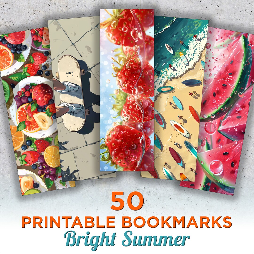 50 Summer Printable Bookmarks, Summer Digital Download Bookmark Sheets ...