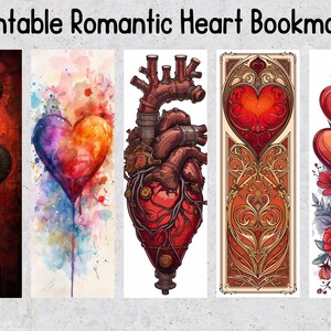 45 Romantic Hearts Printable Bookmarks, Heart Digital Download Bookmark ...