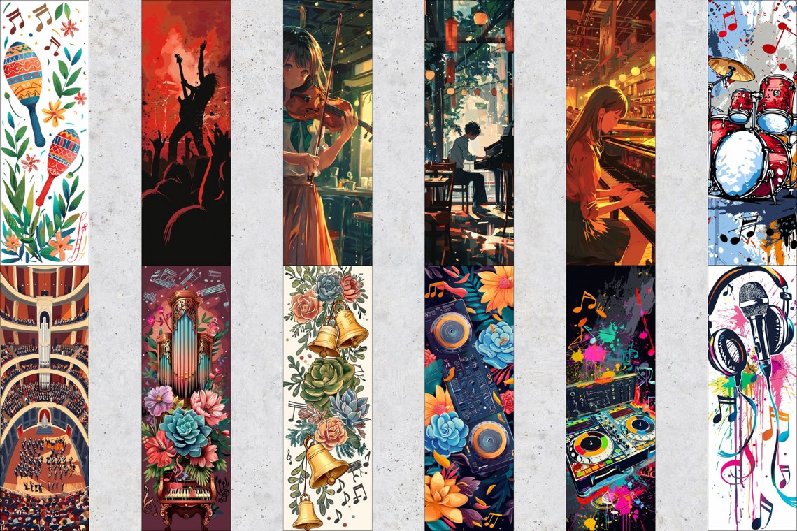 50 Musical Printable Bookmarks, Instruments Digital Download Bookmark ...