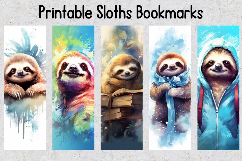 40 Cute Sloths Printable Bookmarks, Sloths Digital Download Bookmark ...