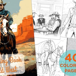 40 Wild West Coloring Pages, Adults Printable Cowboy Coloring Book ...