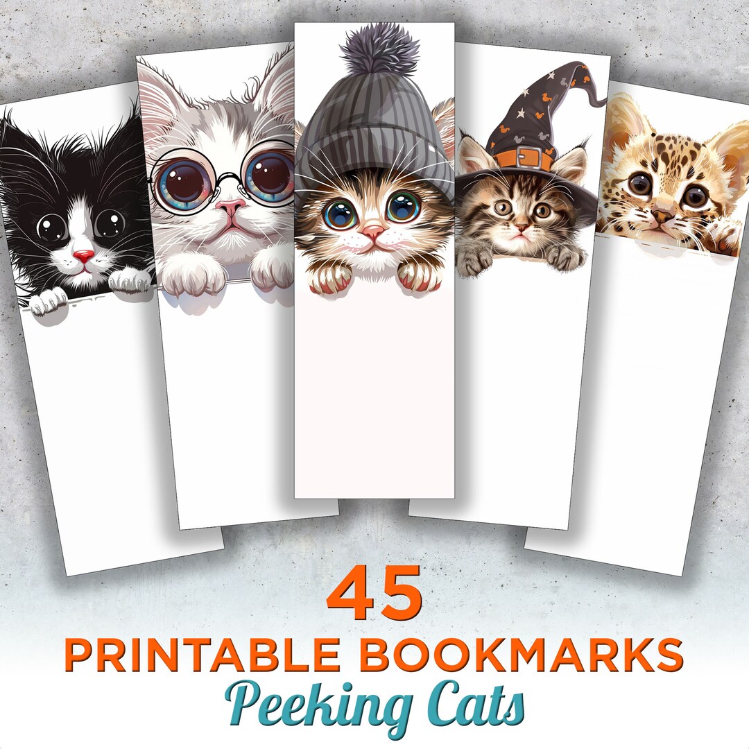 45 Peeking Cat Printable Bookmarks, Cats Digital Download Bookmark ...