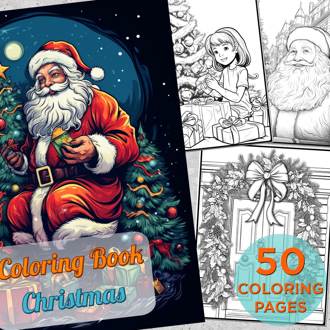 50 Christmas Coloring Pages, Christmas Printable Grayscale Coloring ...