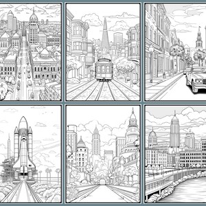 35 Travel Posters Coloring Pages, Travel Printable Grayscale Coloring ...