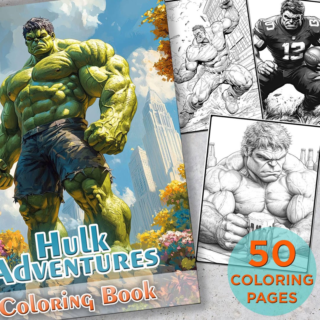 Green Superhero 50 Coloring Pages, Adults Printable Grayscale Hero ...