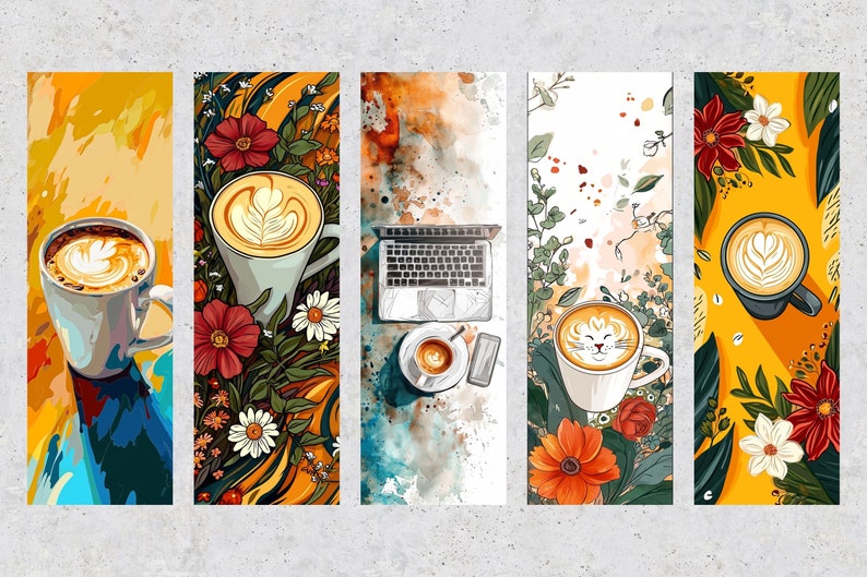 50 Coffee Printable Bookmarks, Coffee Digital Download Bookmark Sheets ...