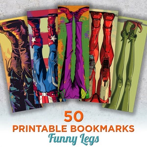 50 Funny Peeking Legs Printable Bookmarks, Digital Download Bookmark ...