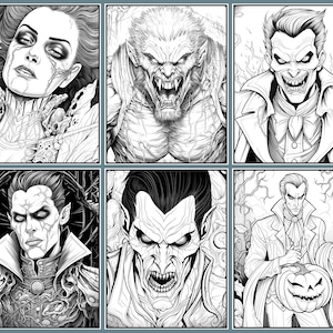 35 Vampires Coloring Pages, Vampire Adults Printable Grayscale Coloring ...