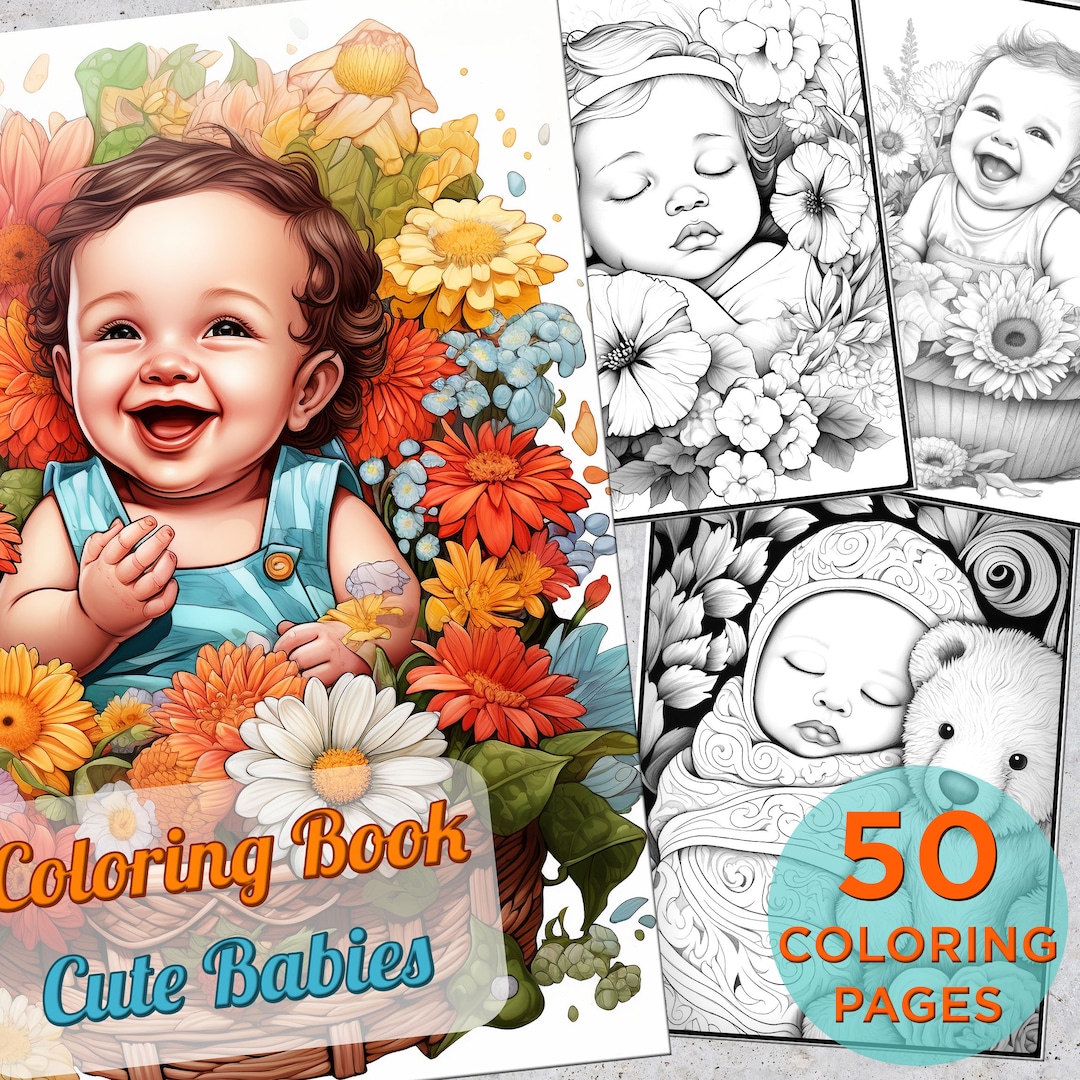 50 Cute Babies Coloring Pages, Newly Born Baby Printable Grayscale ...
