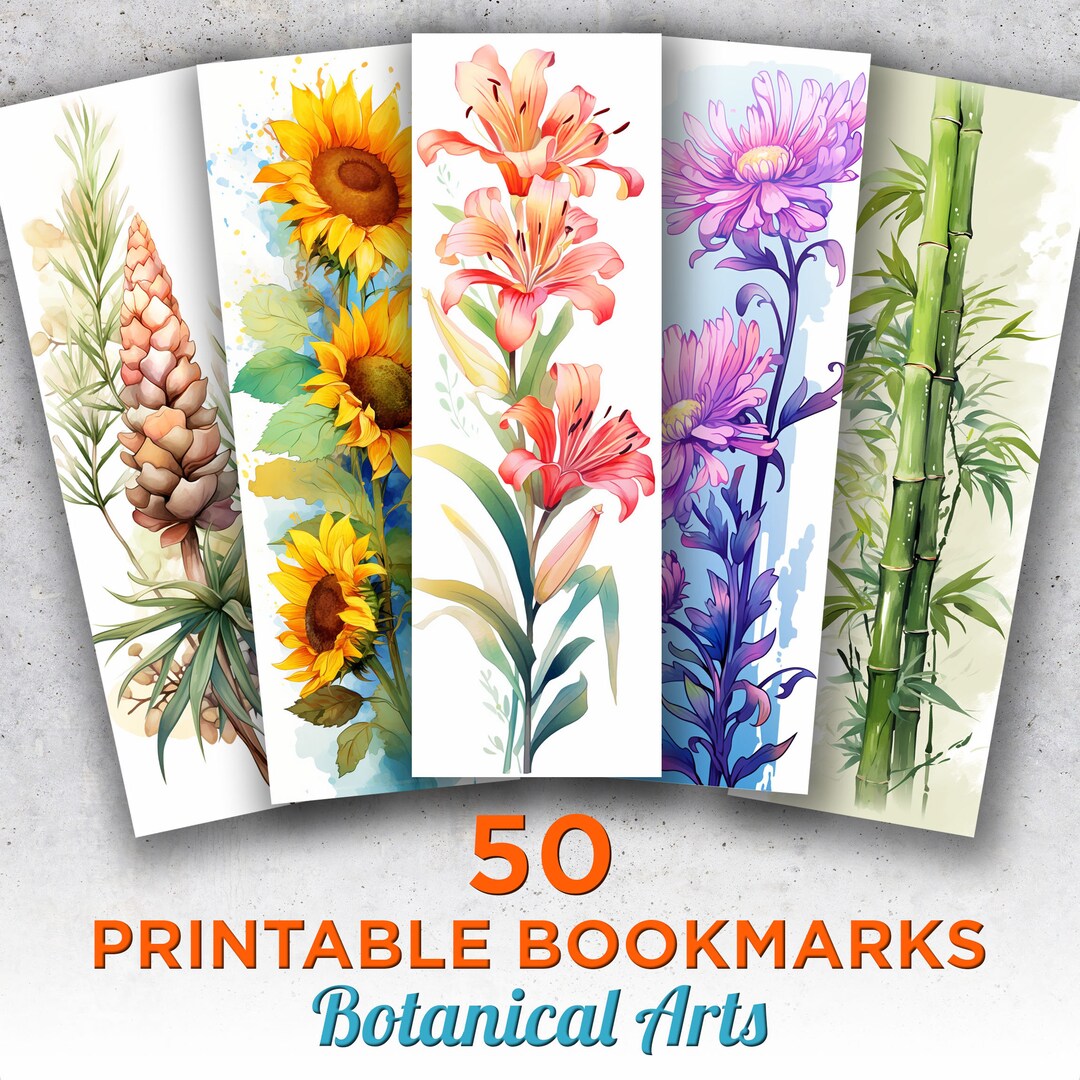 50 Botanical Printable Bookmarks, Botanical Digital Download Bookmark ...