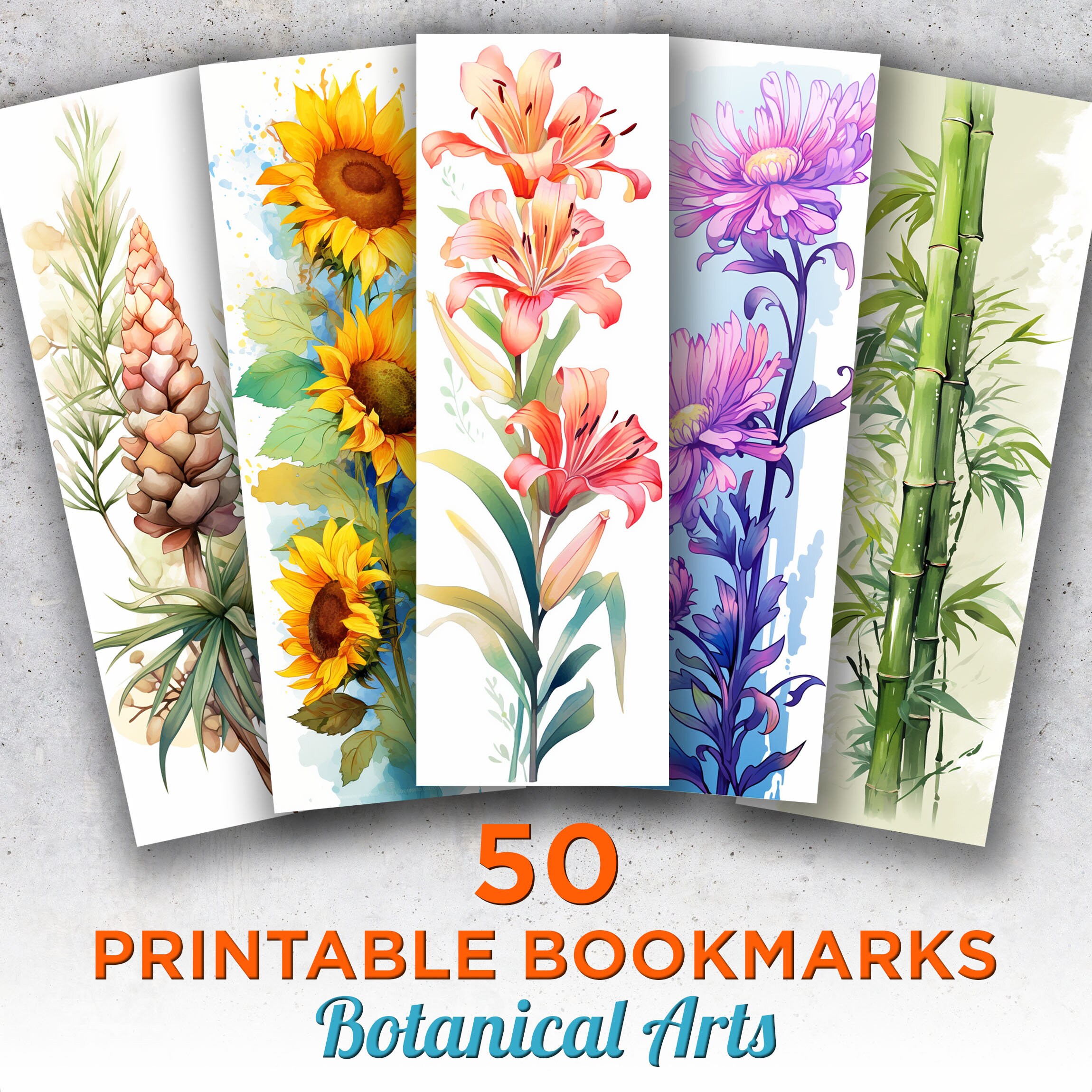 50 Botanical Printable Bookmarks, Botanical Digital Download Bookmark ...