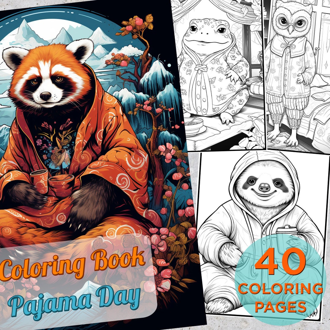 40 Pajama Day Coloring Pages, Pajama Day Animals Printable Grayscale ...