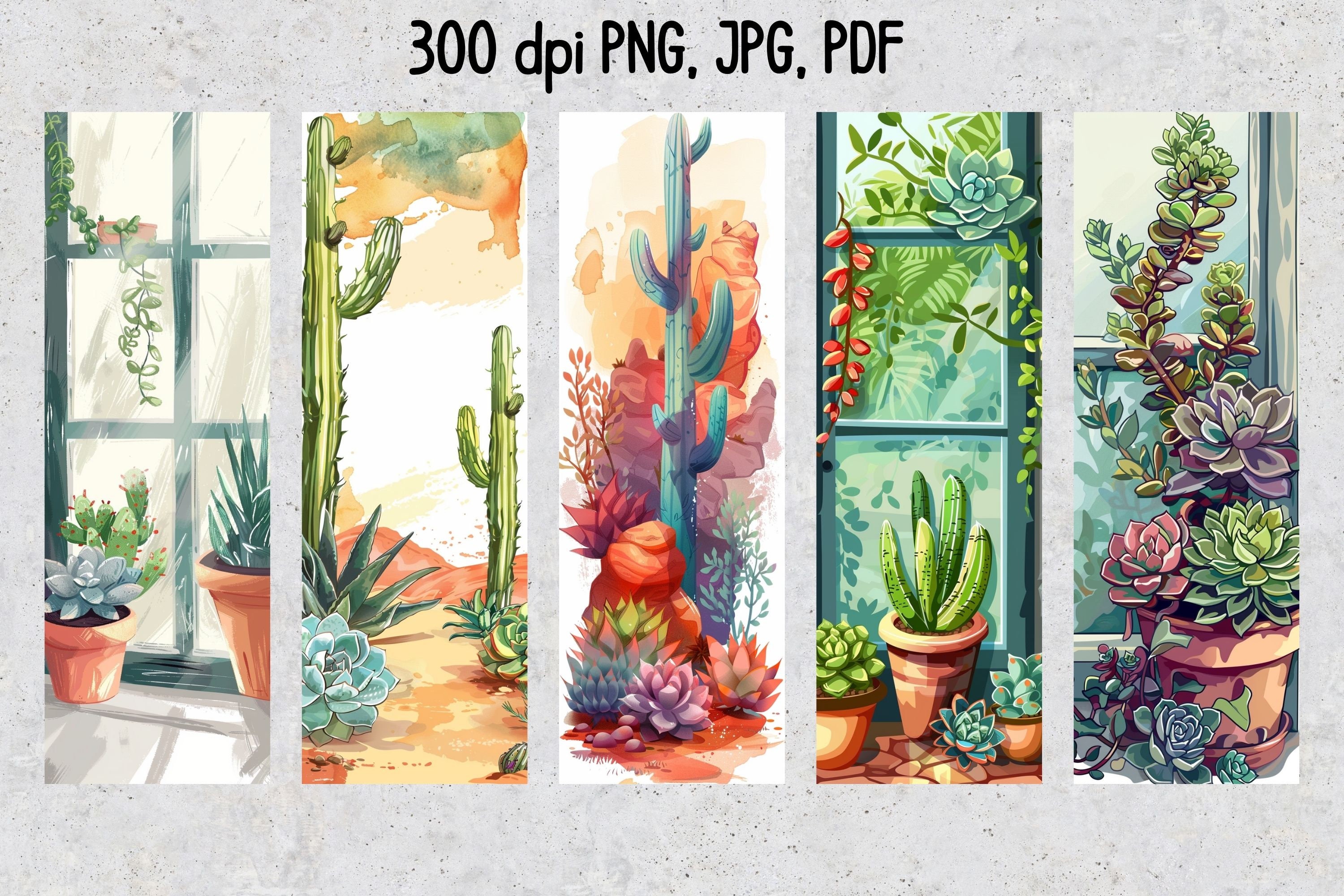 50 Cacti and Succulent Printable Bookmarks, Digital Download Bookmark ...