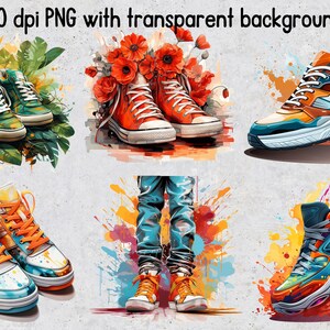 32 Sneakers PNG Cliparts, Watercolor Floral Sneakers Sublimation, Set ...