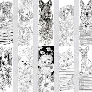 50 Printable Bookmarks for Coloring Dogs, Dogs Digital Download ...