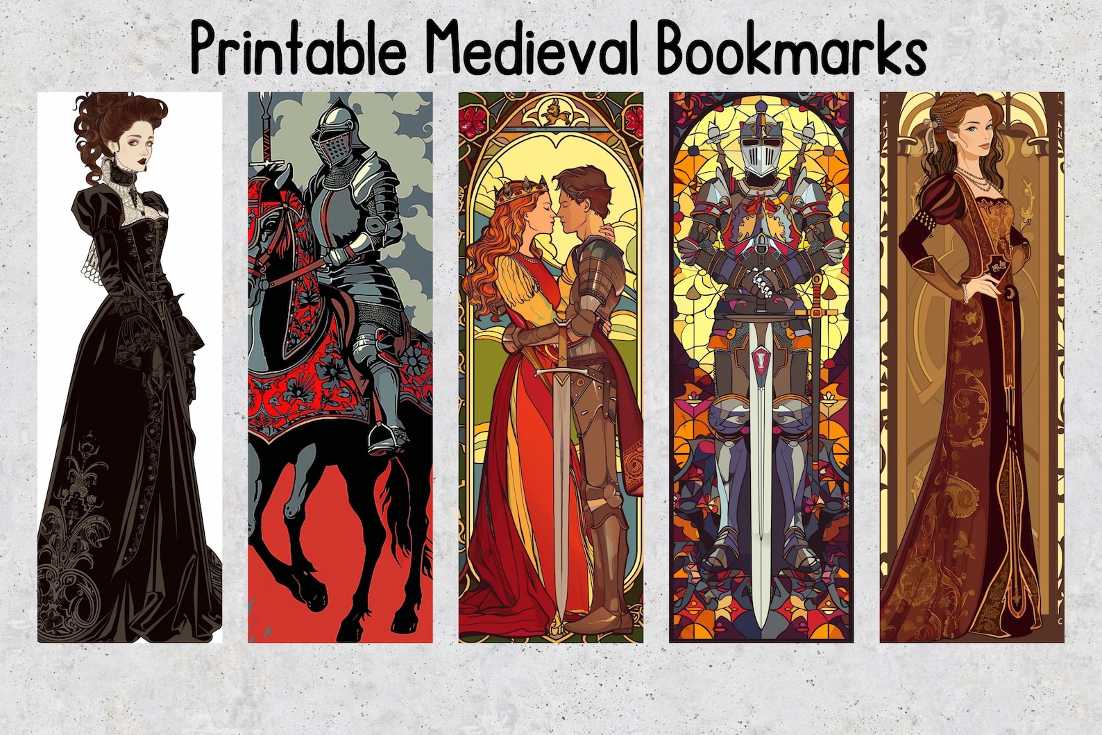 50 Medieval Printable Bookmarks, Fairy Tale Digital Download Bookmark ...