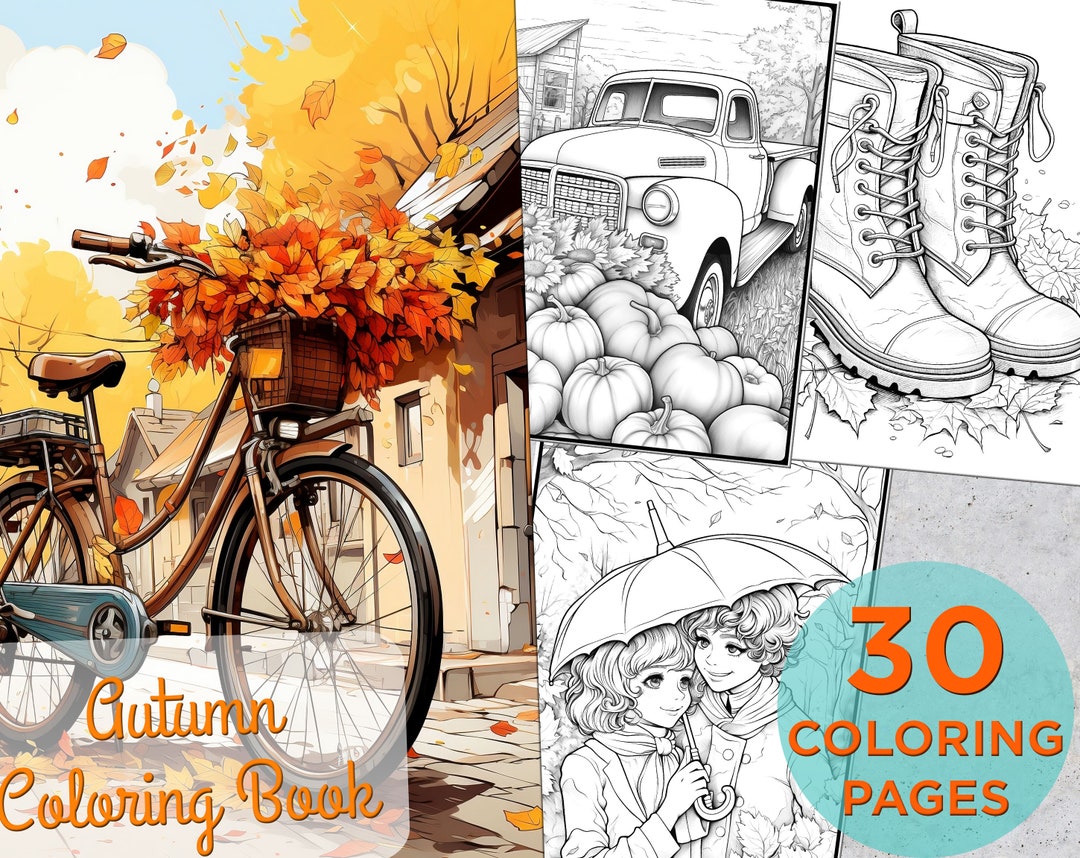 30 Autumn Coloring Pages, Autumn Fall Adults Printable Grayscale ...