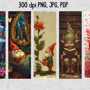 50 Cute Gnome Printable Bookmarks, Cute Gnome Digital Download Bookmark ...