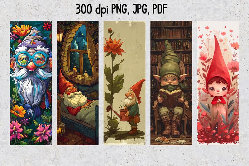 50 Cute Gnome Printable Bookmarks, Cute Gnome Digital Download Bookmark ...