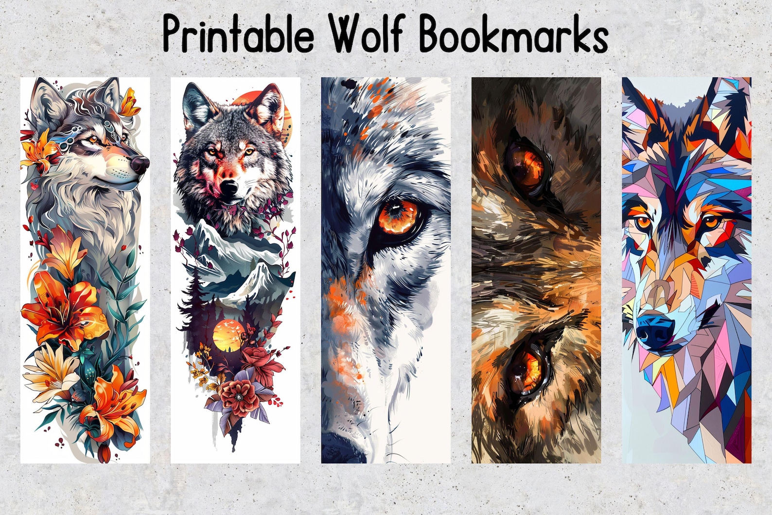 50 Wolf Printable Bookmarks, Wolf Digital Bookmark Sheets, Wolf PNG ...