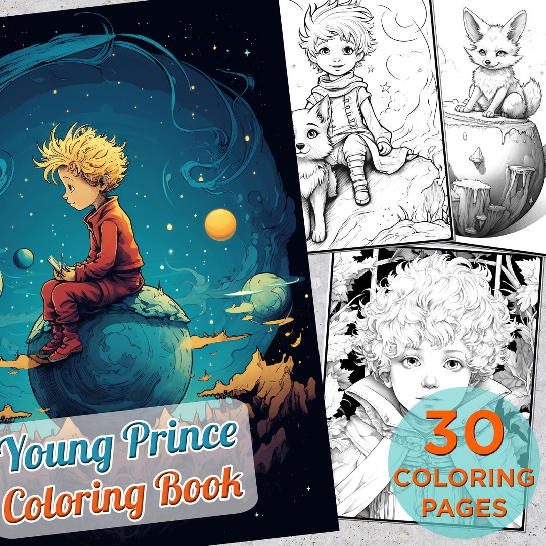 30 Prince Coloring Pages, Fairy Tale Printable Grayscale Coloring Book ...