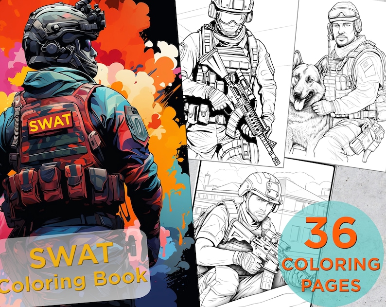 36 SWAT Coloring Pages, Adults Printable Army Forces Coloring Book ...