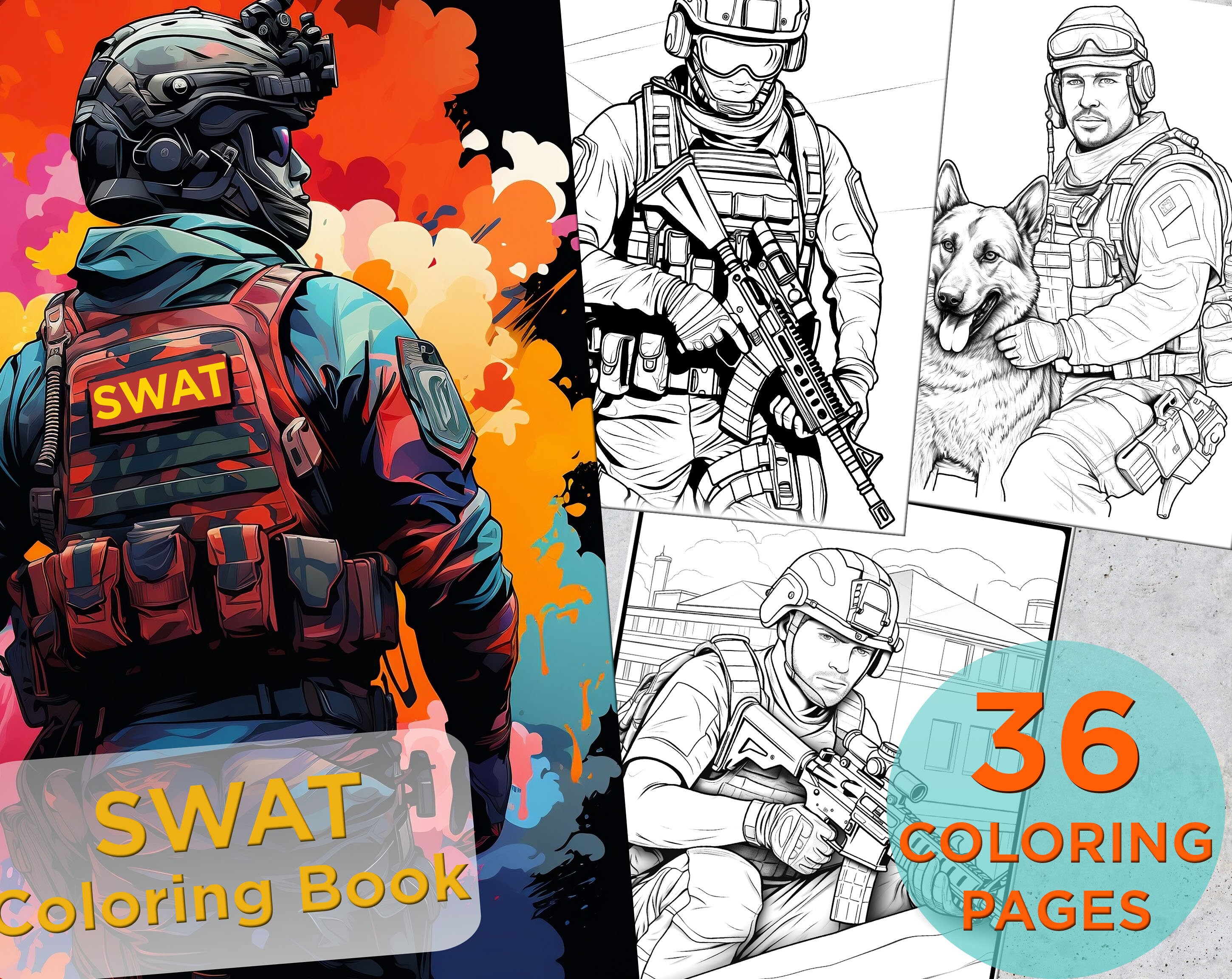 36 SWAT Coloring Pages, Adults Printable Army Forces Coloring Book ...