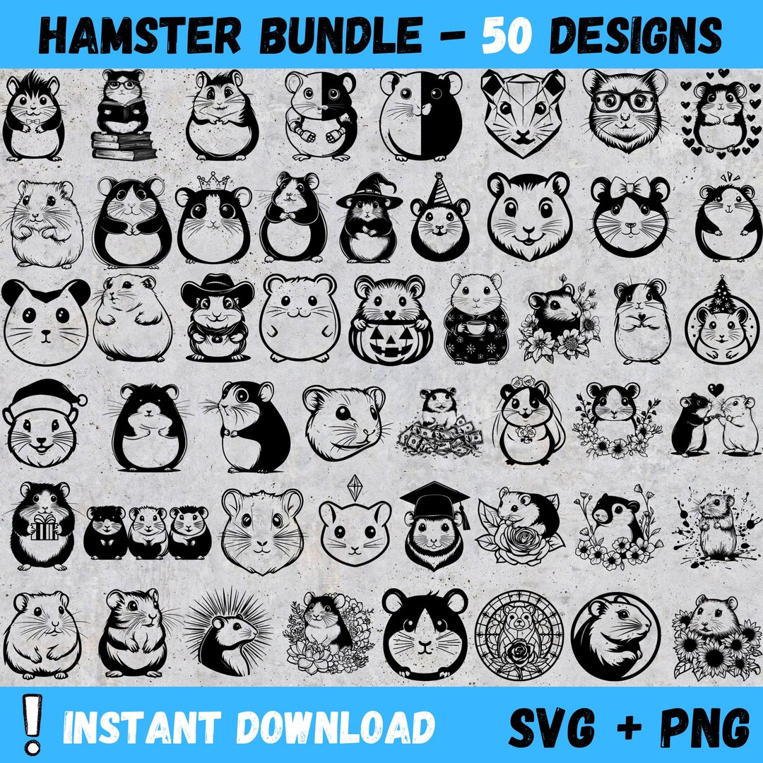 50 Hamster PNG & SVG Bundle, Hamster SVG Silhouettes Sublimation ...