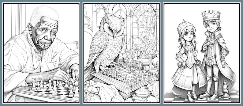 35 Game of Chess Coloring Pages, Chess Printable Grayscale Coloring ...
