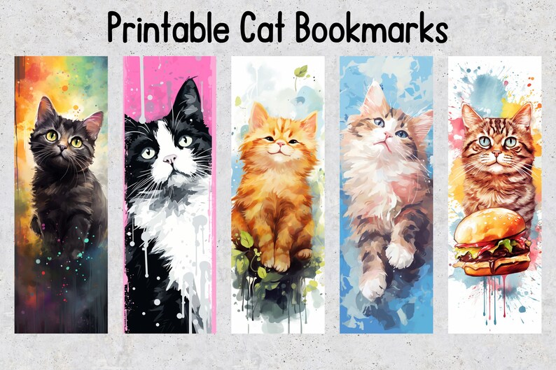 50 Cute Cat Printable Bookmarks, Kitten Digital Bookmark Sheets, Cat ...