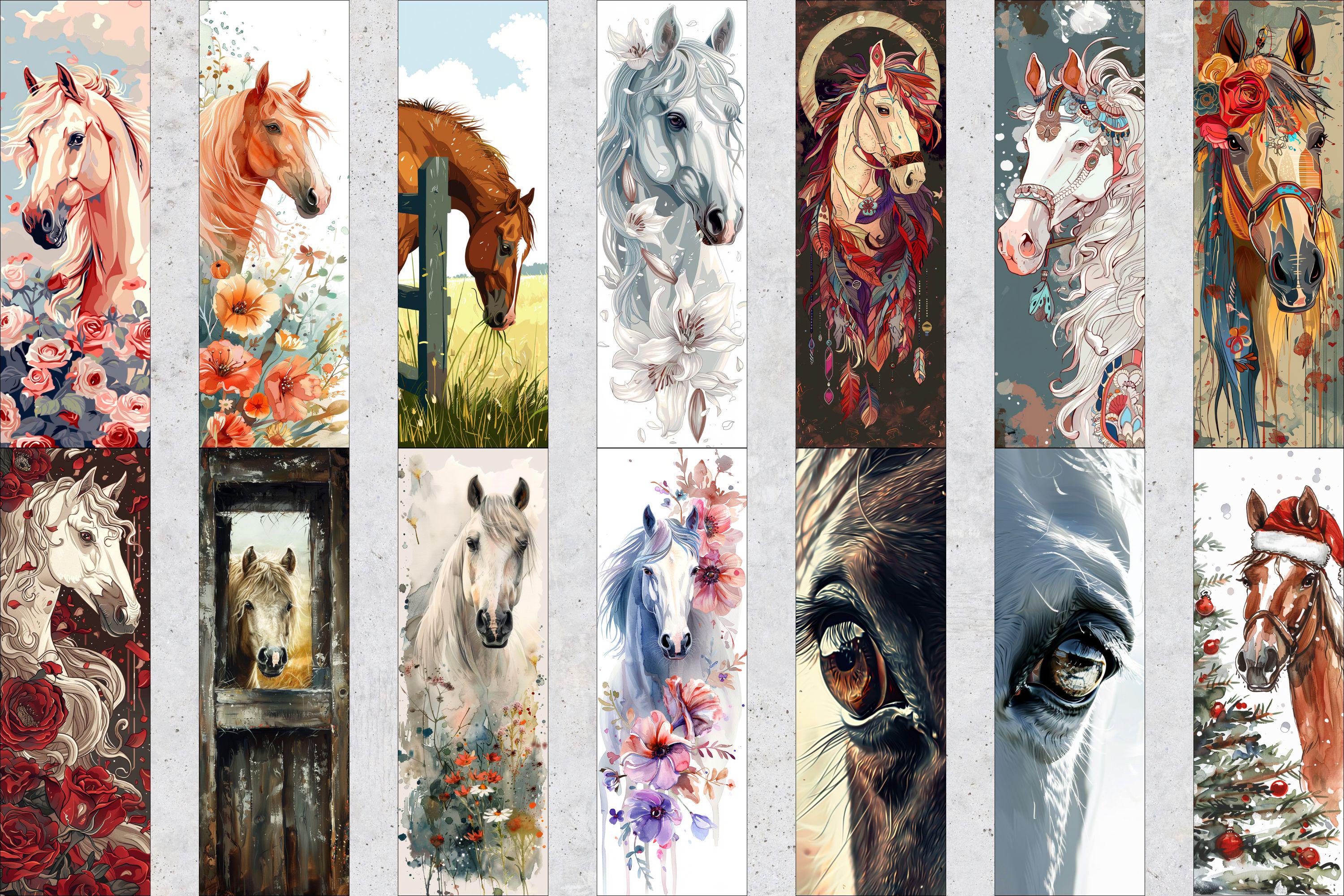 50 Horse Printable Bookmarks, Horse Digital Bookmark Sheets, Horse PNG ...