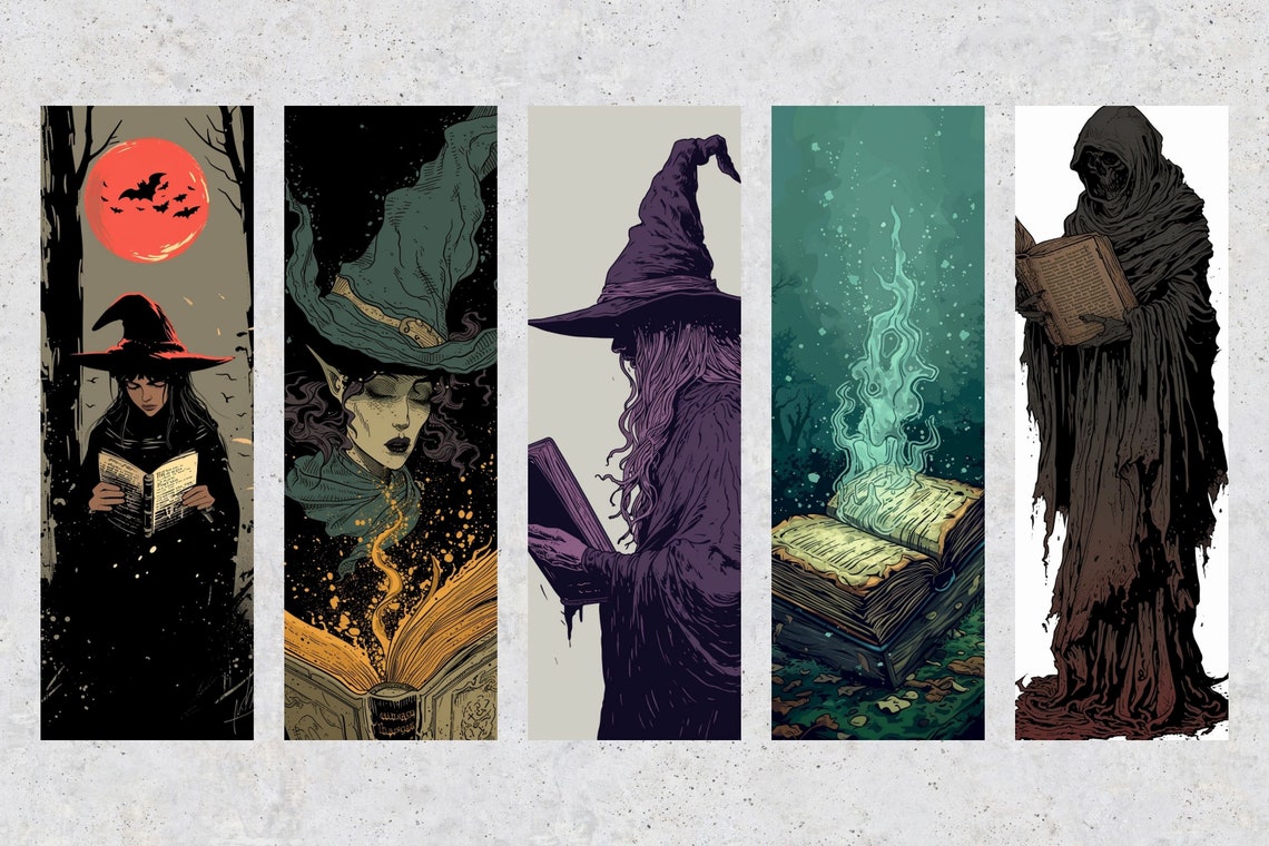 45 Witch's Book Printable Bookmarks, Witch Digital Bookmark Sheets ...
