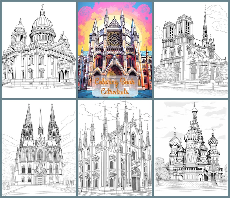 35 Cathedrals Coloring Pages, Adults Printable Coloring Page With ...