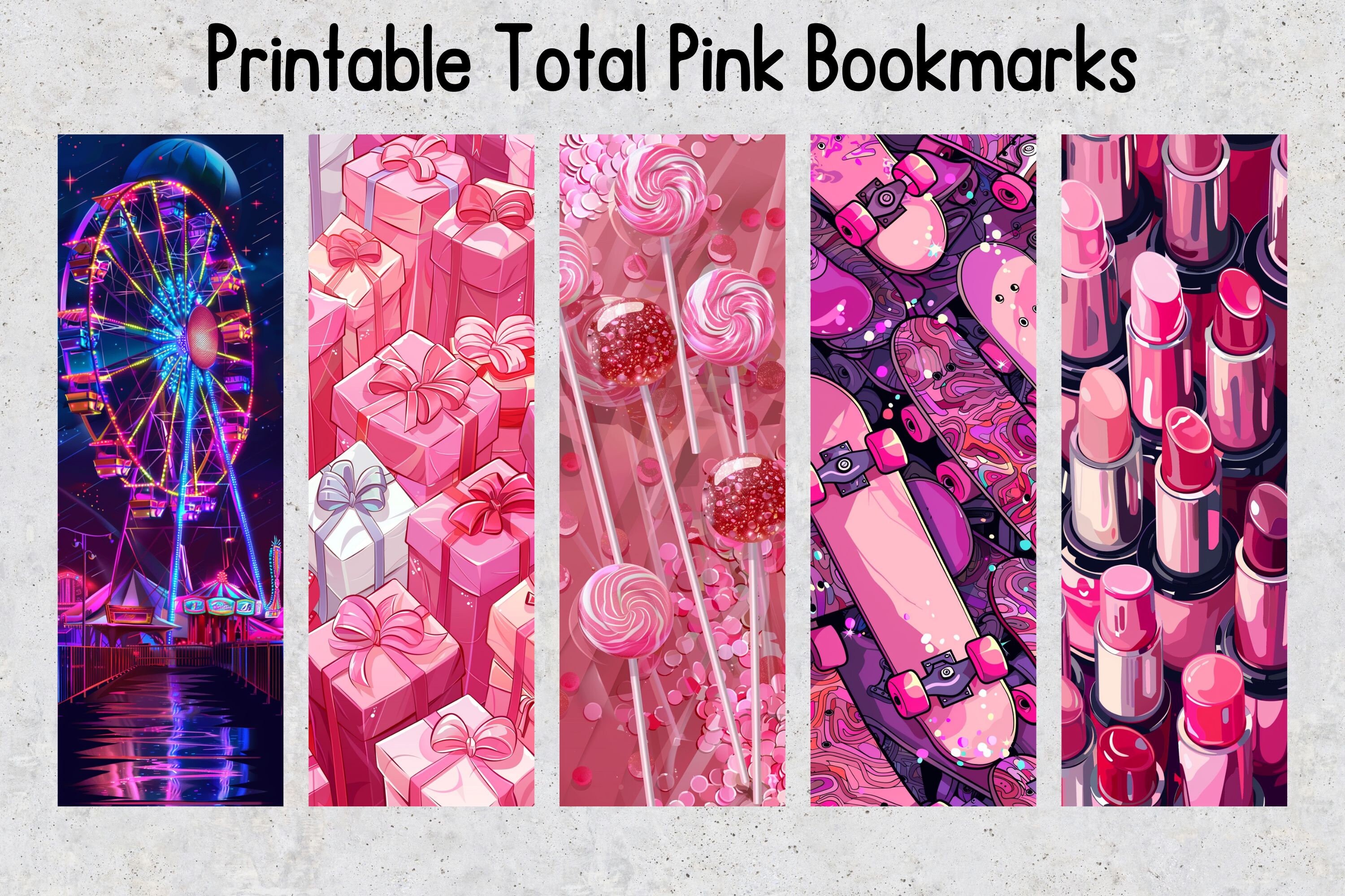 50 Total Pink Printable Bookmarks, Pink Digital Download Bookmark ...