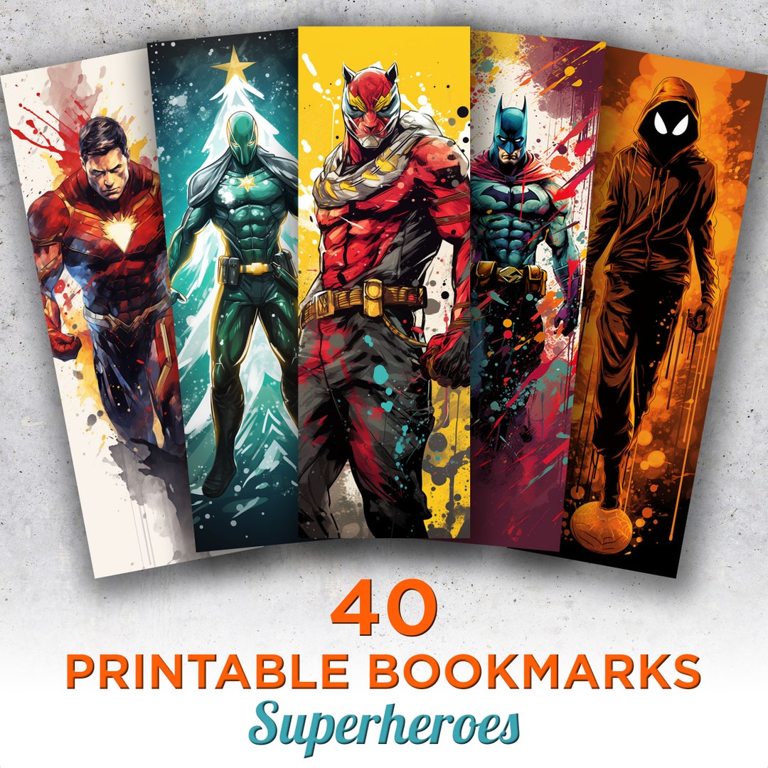 40 Superhero Printable Bookmarks, Comics Digital Download Bookmark ...