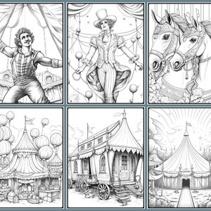 33 Circus Coloring Pages, Adults Printable Grayscale Coloring Book With ...