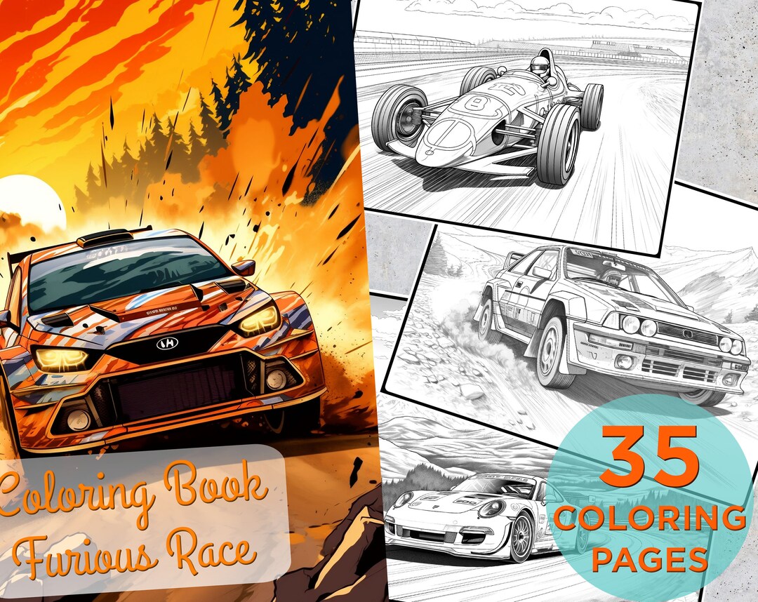 35 Furious Race Coloring Pages Racing Car Printable Grayscale - Etsy