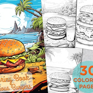 30 Burger Coloring Pages, Burgers Printable Grayscale Coloring Book for ...