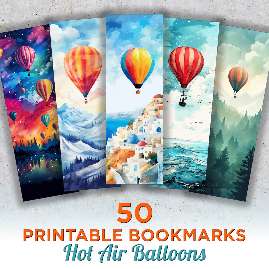 50 Air Balloon Printable Bookmarks, Balloon Digital Download Bookmark ...