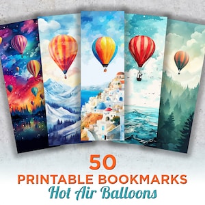50 Air Balloon Printable Bookmarks, Balloon Digital Download Bookmark ...