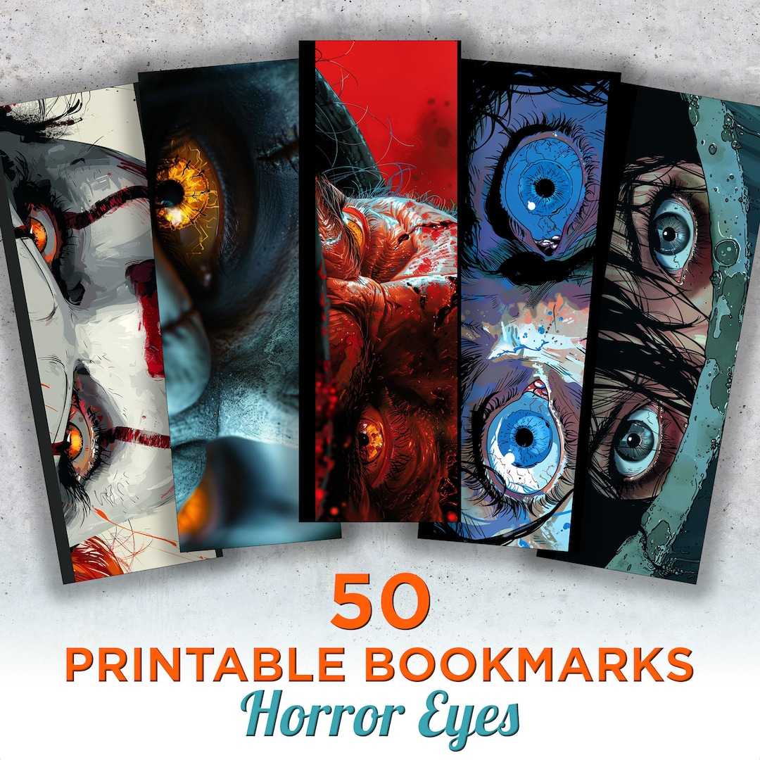 50 Horror Eyes Printable Bookmarks, Horror Eyes Digital Bookmark Sheets ...