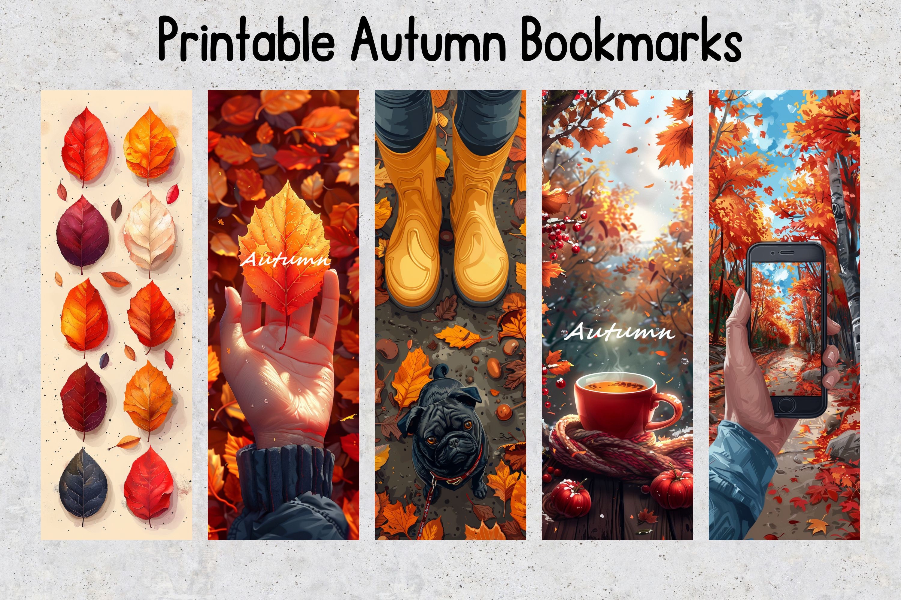 50 Autumn Printable Bookmarks, Autumn Digital Download Bookmark Sheets ...