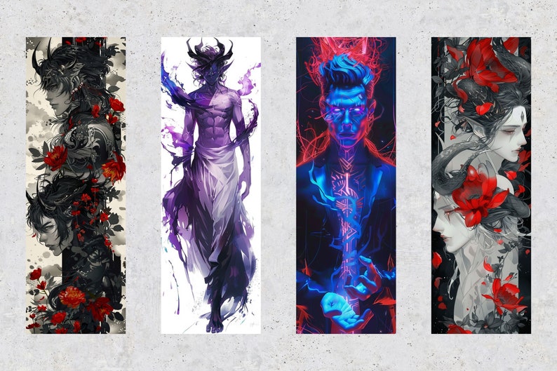 50 Dark Demons Printable Bookmarks, Horror Arts Digital Bookmark Sheets ...