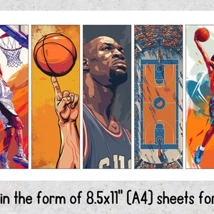50 Basketball Printable Bookmarks, Basketball Digital Bookmark Sheets ...