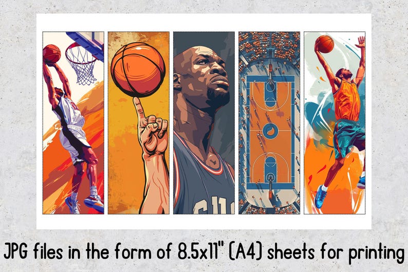 50 Basketball Printable Bookmarks, Basketball Digital Bookmark Sheets ...