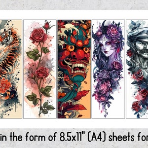 50 Tattoo Printable Bookmarks, Tattoo Digital Download Bookmark Sheets ...